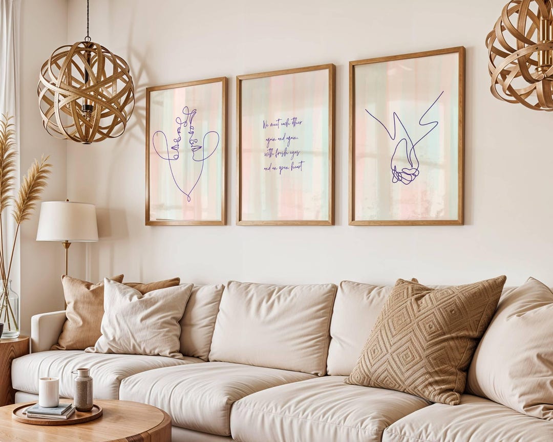 Set of 3 Couple Prints | Minimalist Line Art | Romantic Digital Wall ...