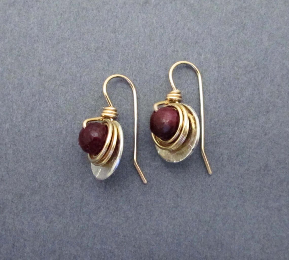 Genuine Ruby Earrings Sterling Silver and Gold Fill Ear Wires Small ...