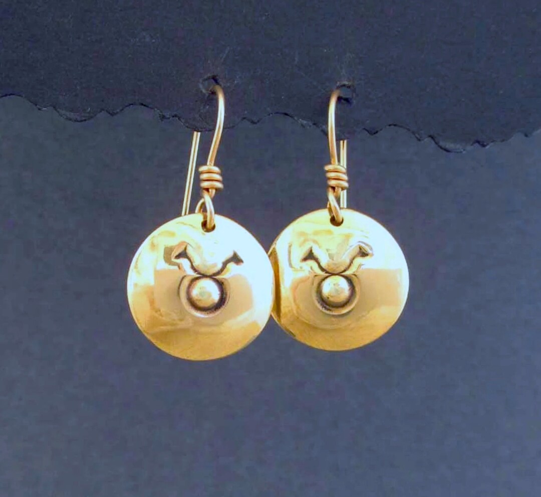 Gold Tone Taurus Earrings Round Brass Zodiac Dangles April May ...