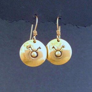 Gold Tone Taurus Earrings Round Brass Zodiac Dangles April May - Etsy