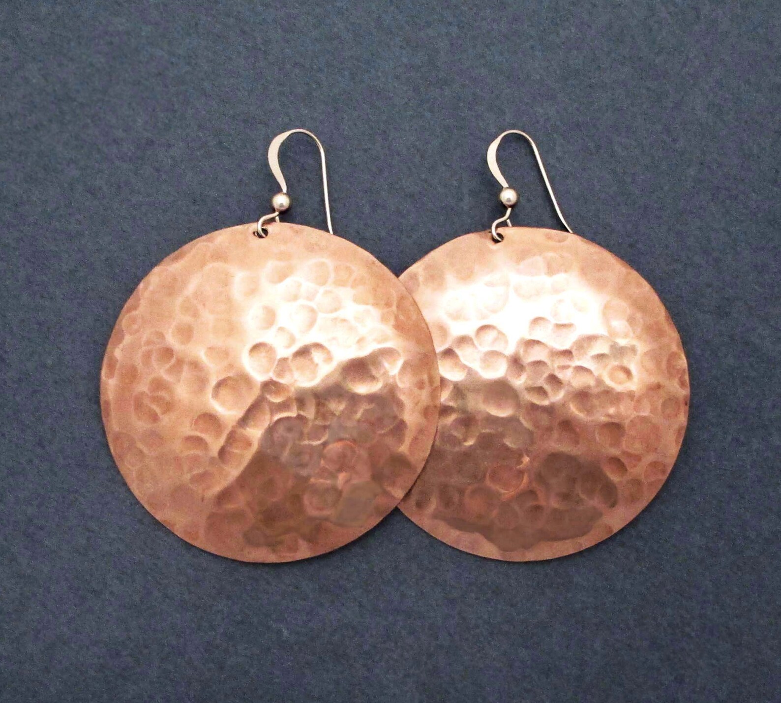Large Copper Disc Earrings Round Hammered Copper Dangles - Etsy
