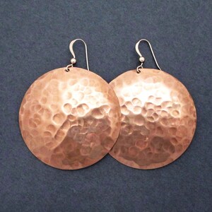 Large Copper Disc Earrings Round Hammered Copper Dangles - Etsy
