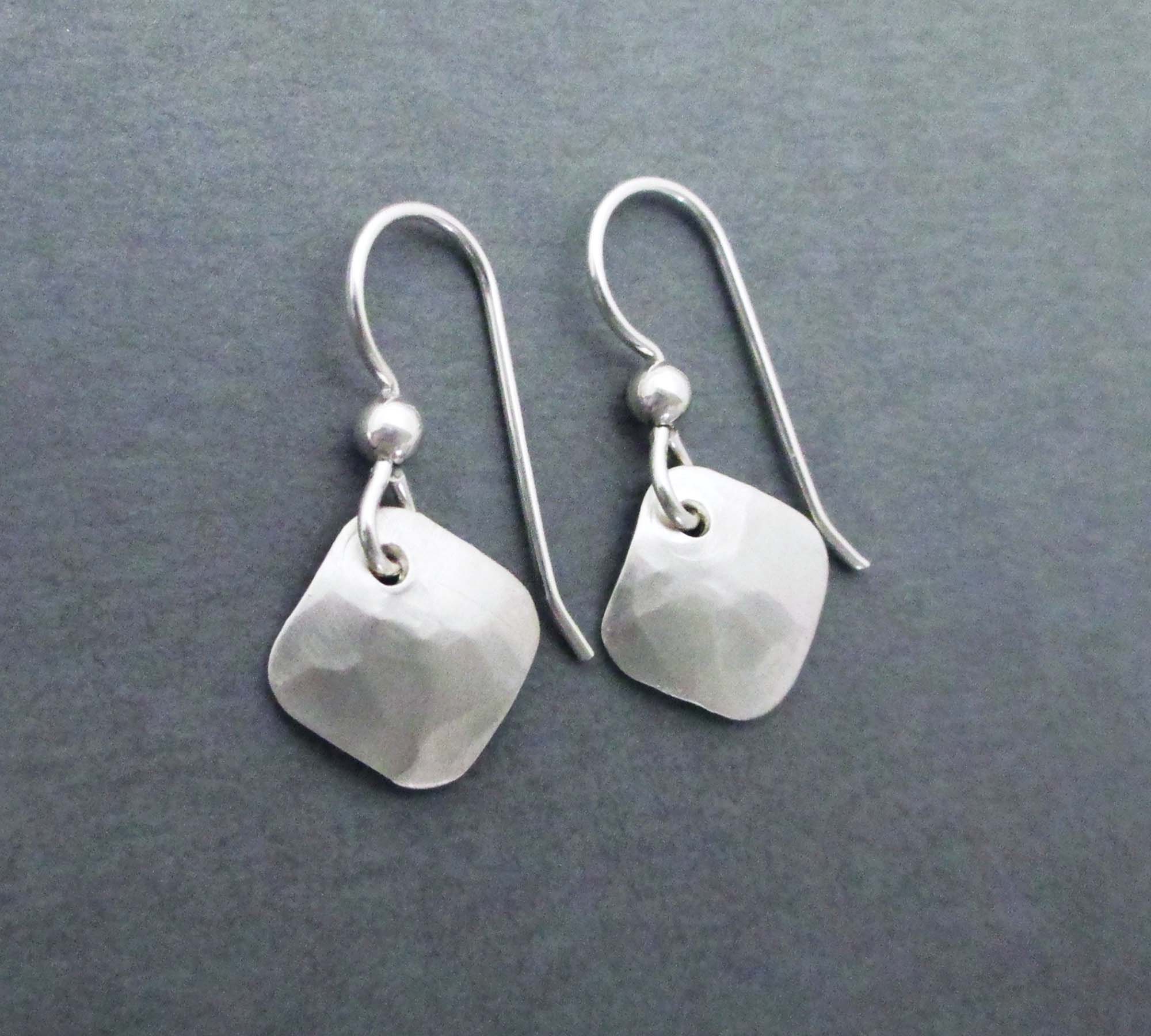 Small Sterling Silver Square Earrings Minimalist Hammered - Etsy