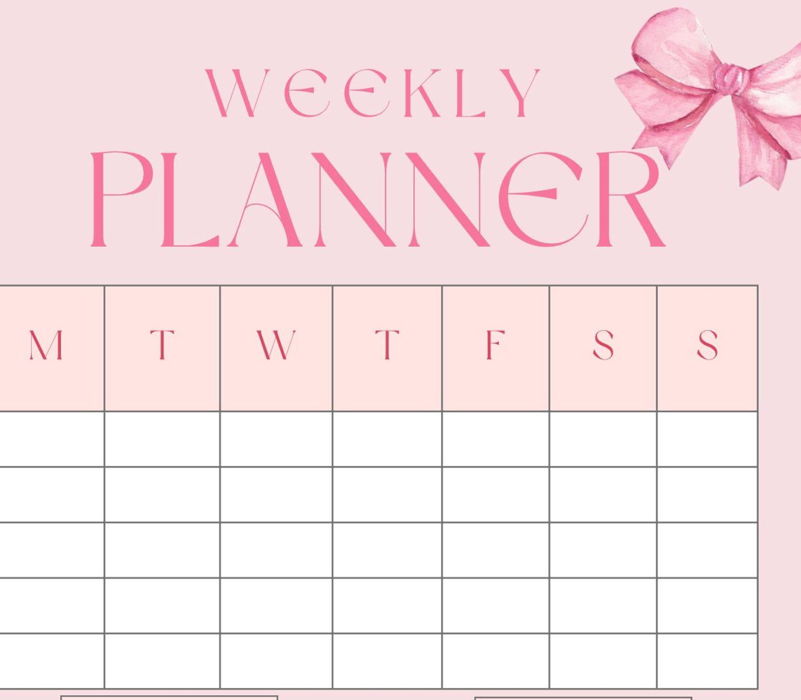 Pink Bows Weekly Planner | Cute Printable Weekly Schedule | Aesthetic ...