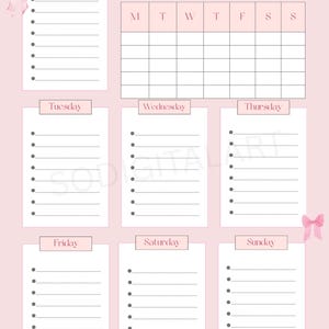 Pink Bows Weekly Planner | Cute Printable Weekly Schedule | Aesthetic ...