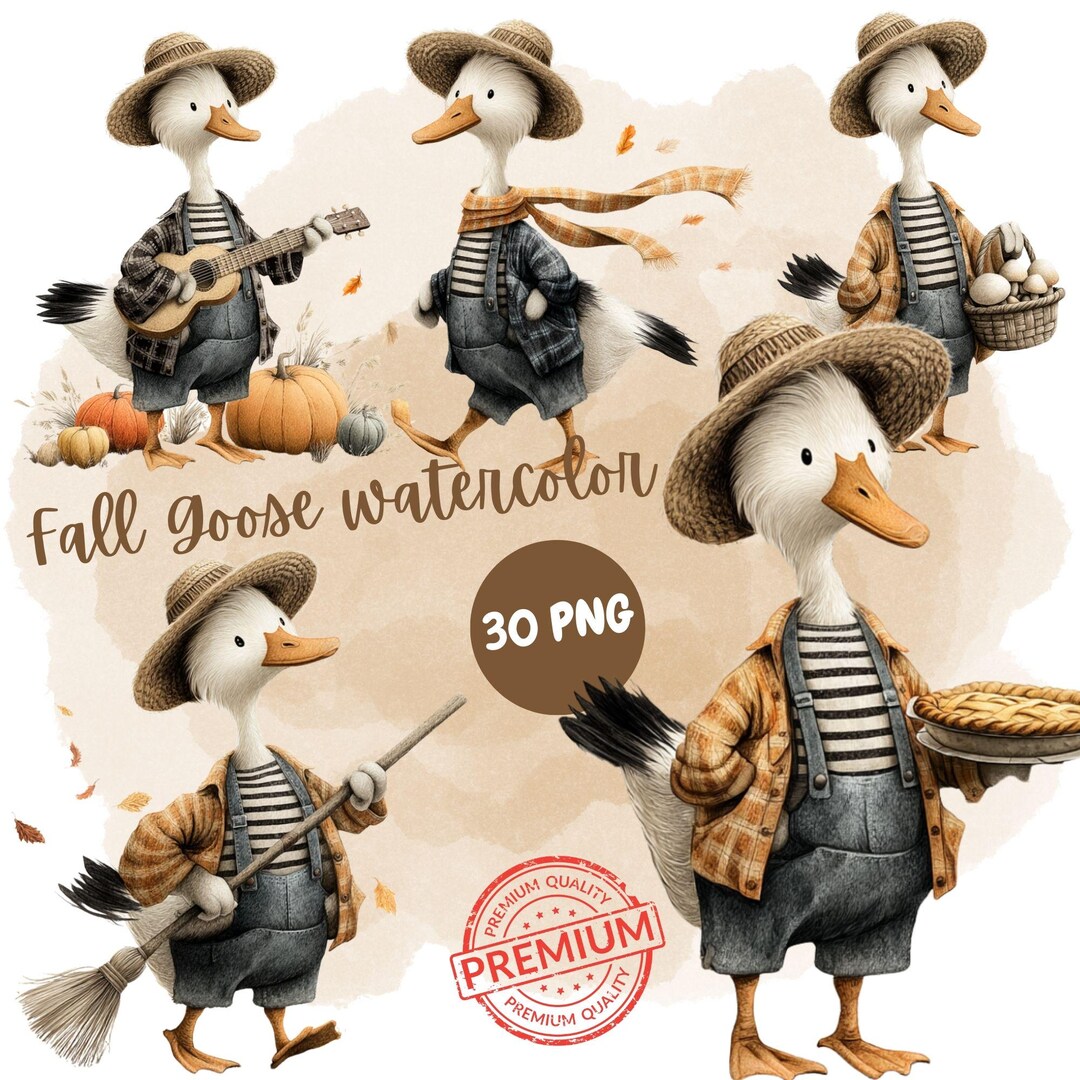 Fall Goose Clipart Bundle PNG, Transparent Background Digital Download ...
