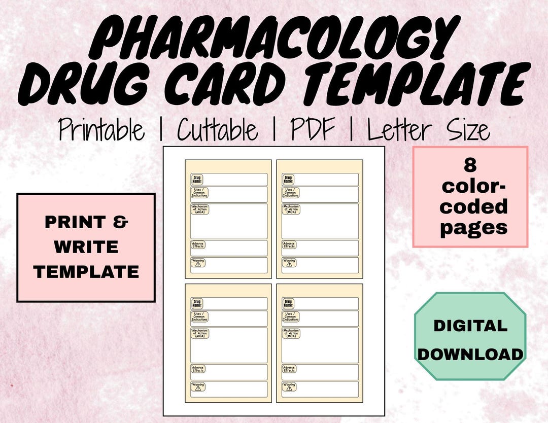 Pharmacology Flashcard Template | Nursing Drug Cards (digital Download ...