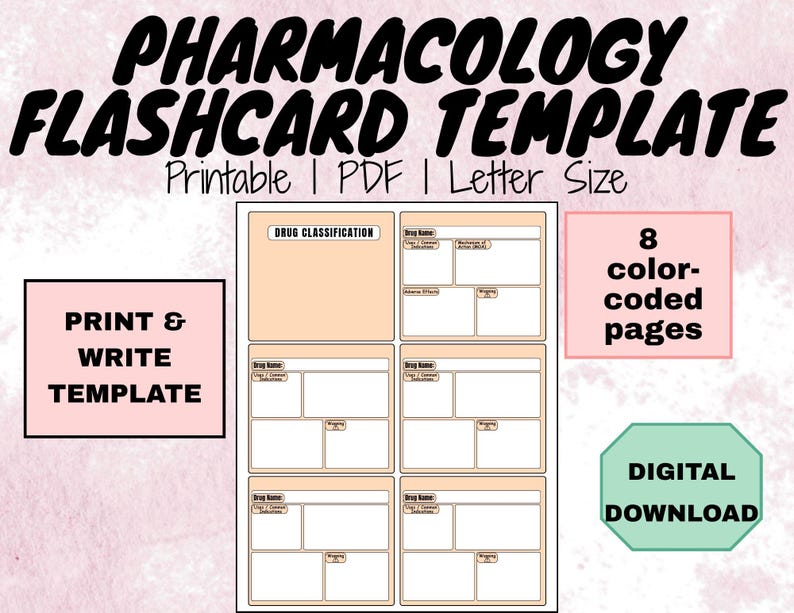 Pharmacology Flashcard Template | Nursing Drug Guide (PDF) - Etsy