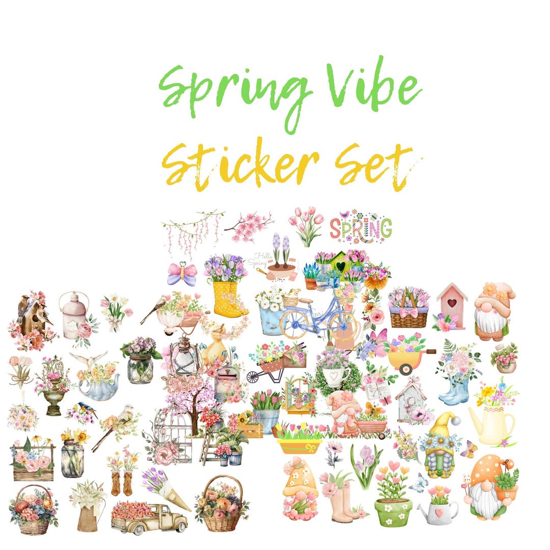 Spring Vibe Sticker Set | Springtime | Flowers | Bunny | Springtime - Etsy
