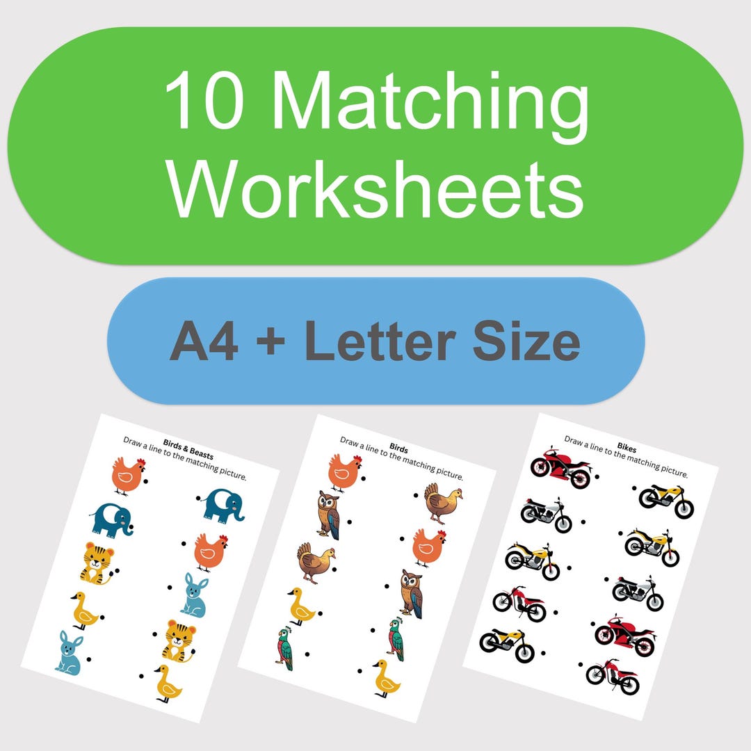 Preschool Matching & Tracing Worksheets: Animals, Vehicles, Fruits (PDF ...