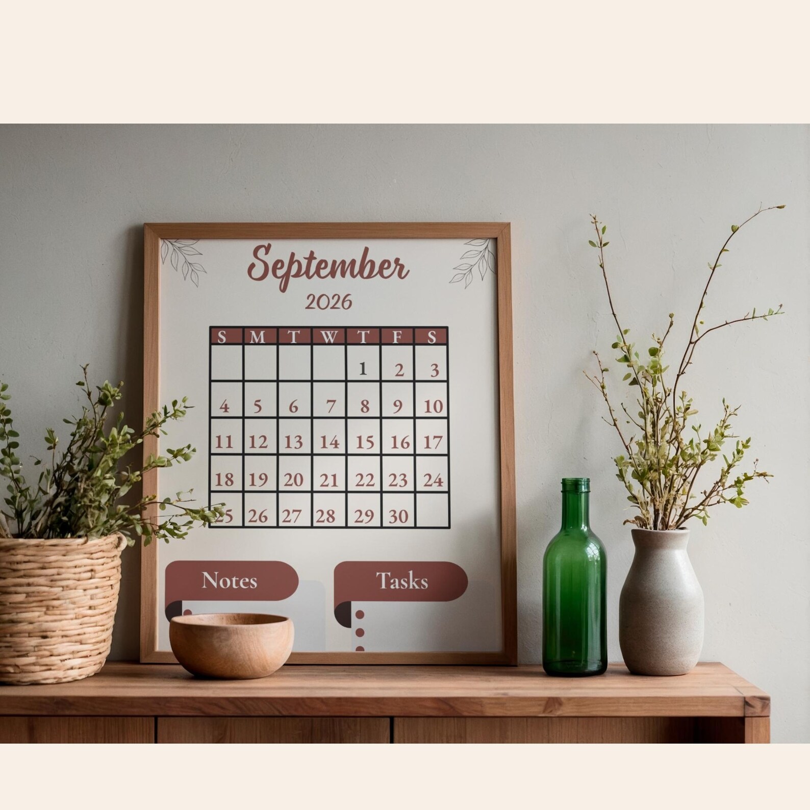 Editable 2026 Monthly Calendar Printable – Notes & Tasks Planner PDF - Etsy