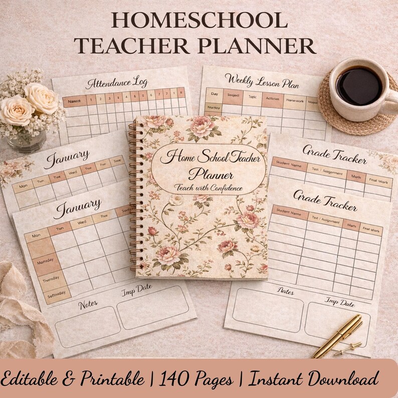 Homeschool Teacher Planner Printable PDF | Editable Lesson Planner ...