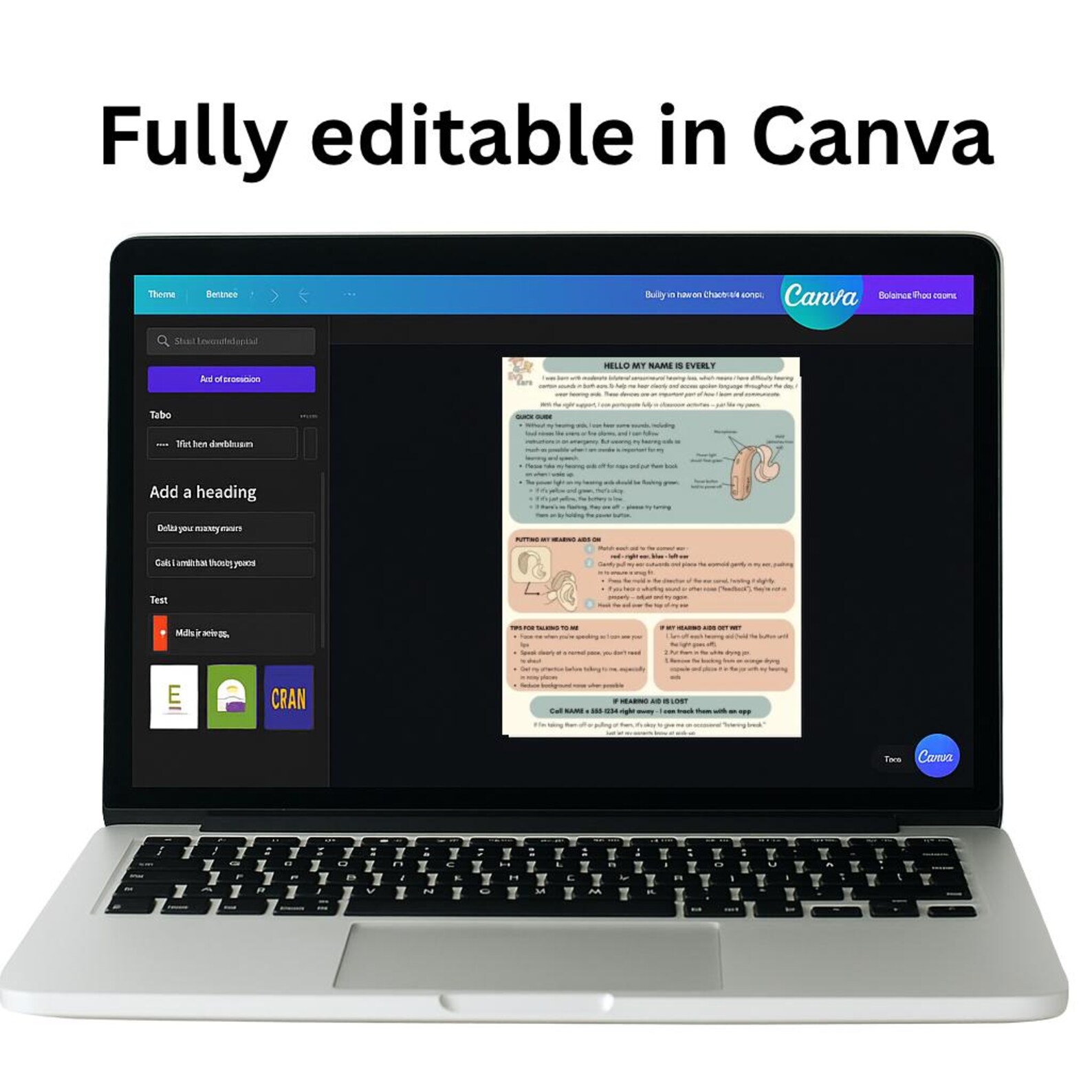 Editable Hearing Aid Info Sheet for School | Daycare Hearing Loss Card ...