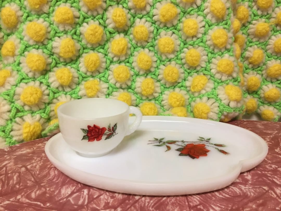 Red Rose Vintage Tea Set, Vintage Plate and Cup Set, Rose Print Serving ...