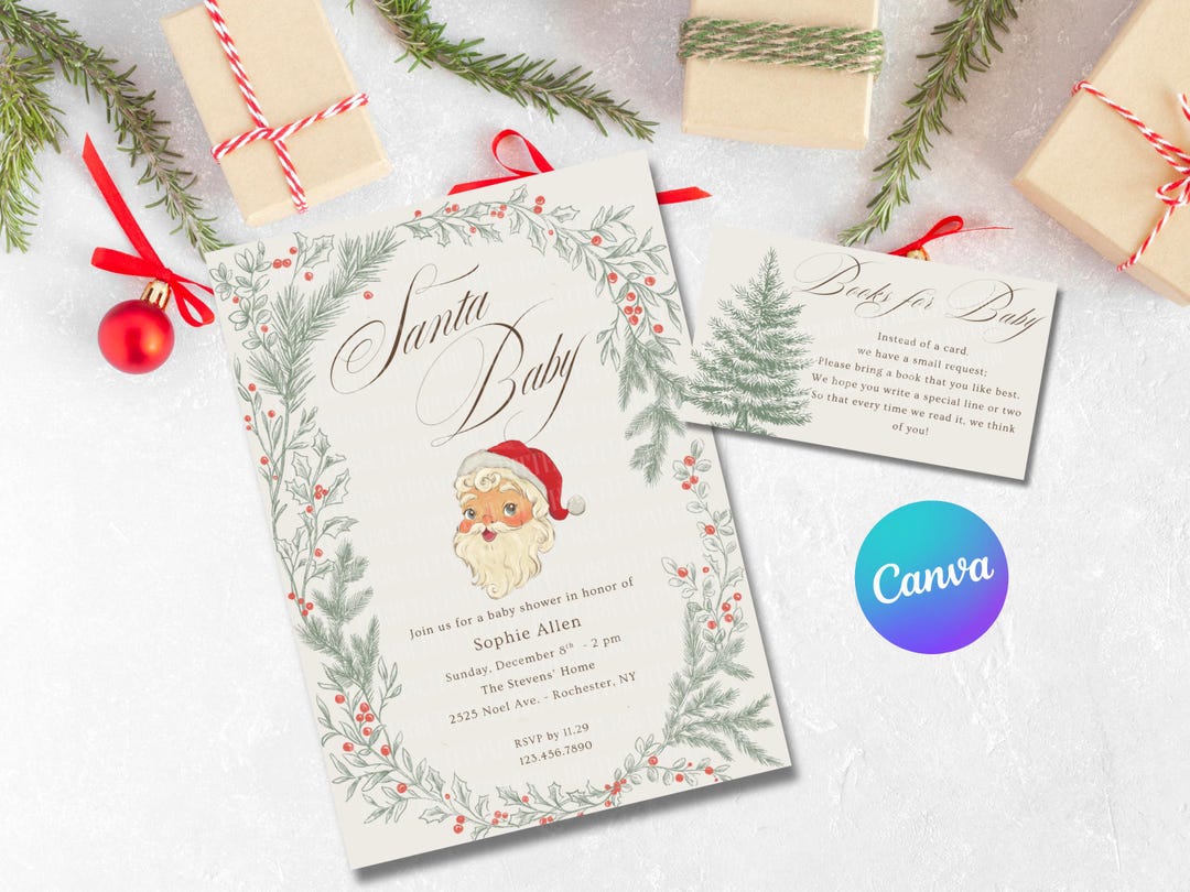 Santa Baby Shower Invitation: Vintage Christmas Theme (editable Canva ...