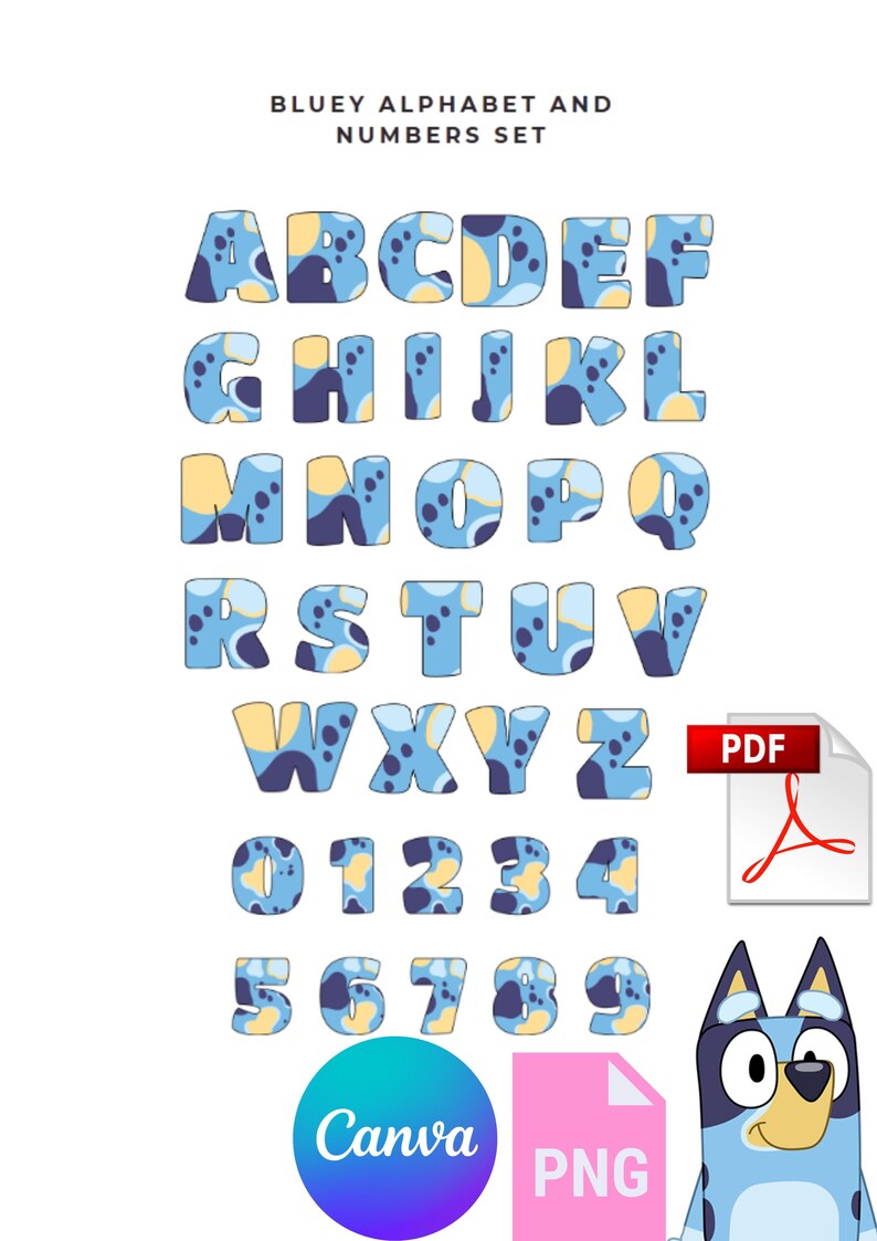 Bluey Editable Alphabet & Numbers Set – PNG | PDF | SVG | Canva ...