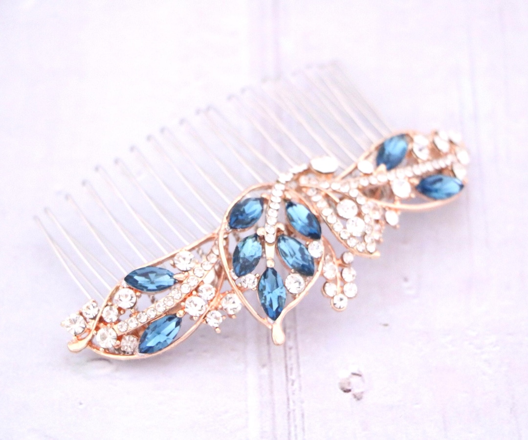 Rose Gold Wedding Hair Comb: Sapphire Crystal, Pearl Bridal Headpiece ...
