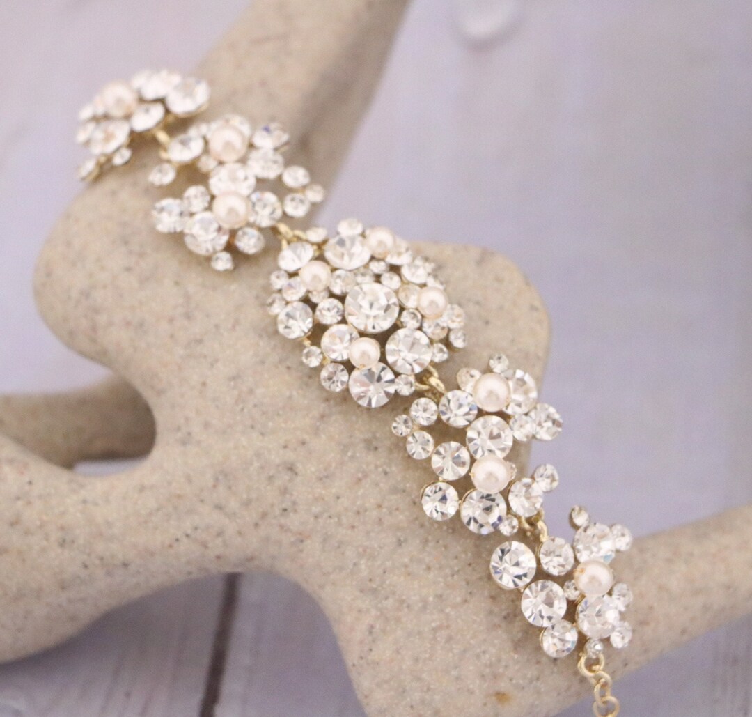 Gold Bridal Bracelet Pearl and Crystal Bracelet Silver Wedding Jewelry ...