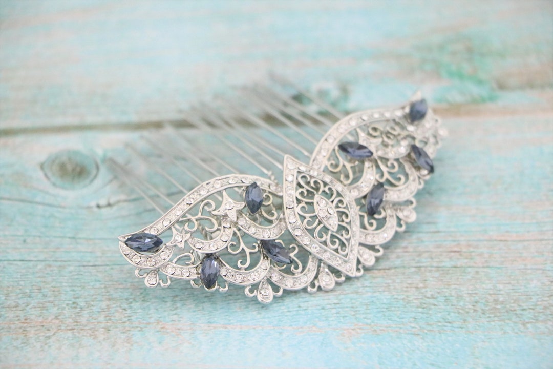 Wedding Side Comb Navy Blue Wedding Hair Comb Side Bridal Headpiece ...
