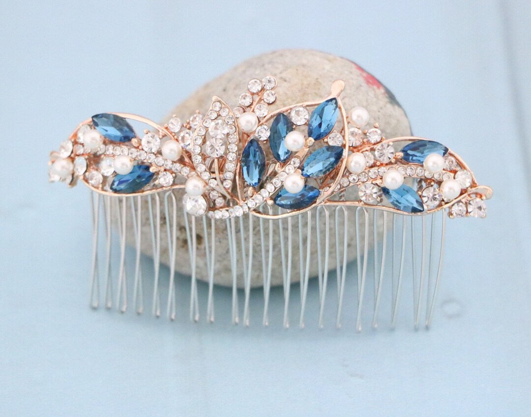 Navy Blue Hair Comb Wedding Accessories Hair Jewelry Rose Gold Wedding ...