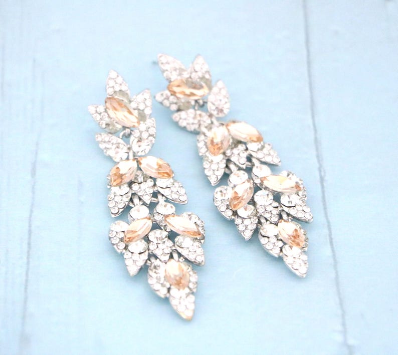 Champagne Crystal Hair Comb Long Crystal Wedding Earrings Sapphire ...