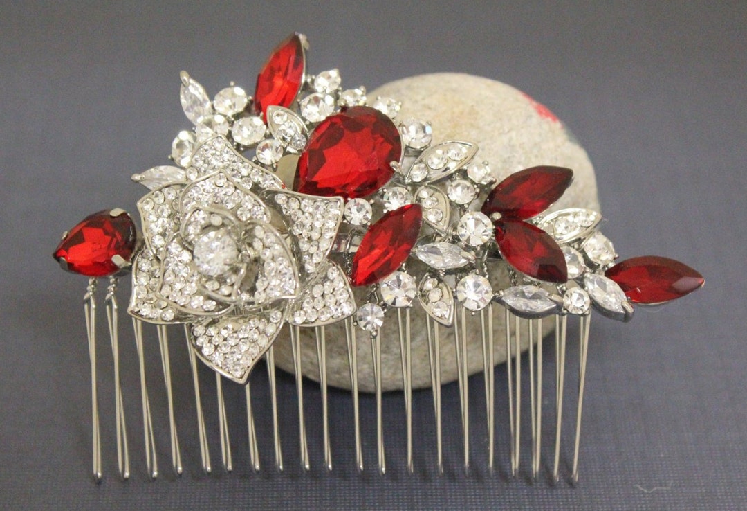 Bridal Hair Comb Red Hair Comb Ruby Red Crystal Hair Comb Bridal Hair ...