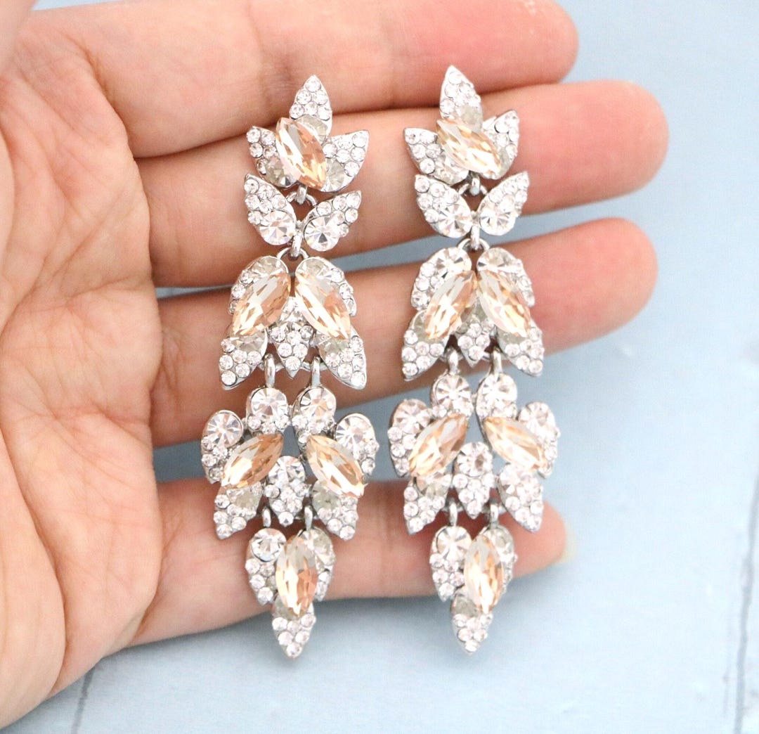 Champagne Crystal Hair Comb Long Crystal Wedding Earrings Sapphire ...