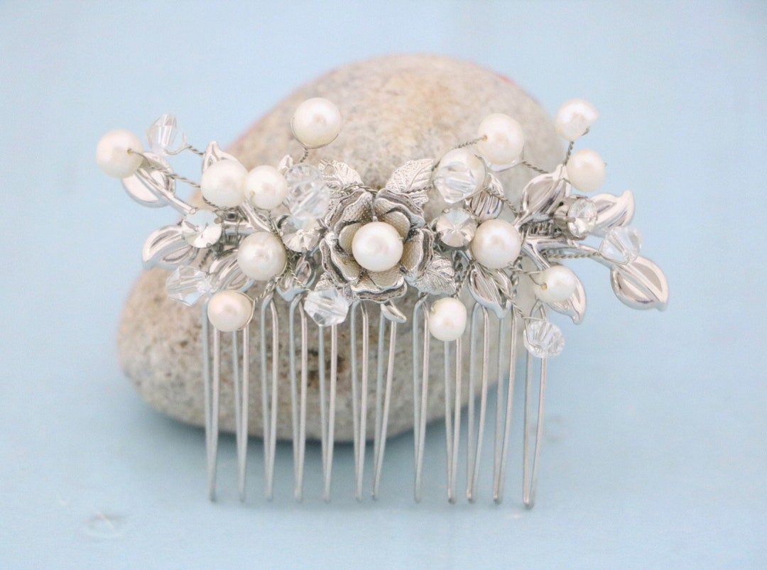 Crystal and Pearl Hair Comb Vintage Style Wedding Comb Headpiece Side ...