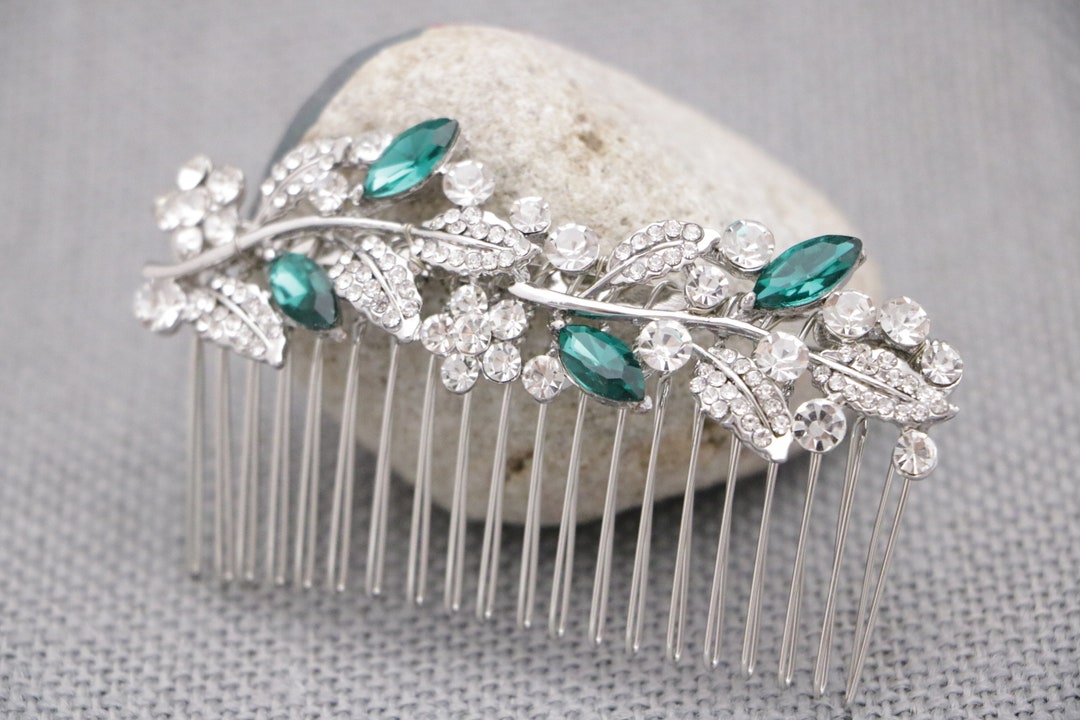 Blue Wedding Hair Comb Emerald Bridal Side Comb Wedding Hair Jewelry ...