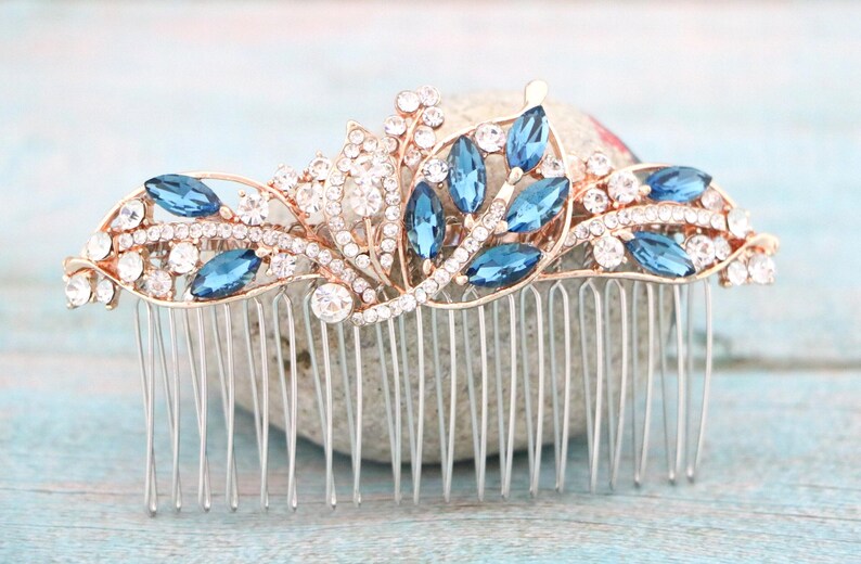 Rose Gold Wedding Hair Comb: Sapphire Crystal, Pearl Bridal Headpiece ...