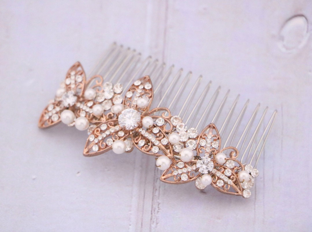 Rose Gold Wedding Hair Comb Side Wedding Comb in Bridal Hair - Etsy