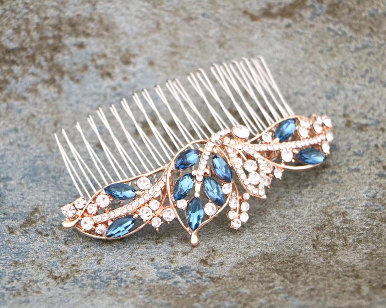 Rose Gold Wedding Hair Comb: Sapphire Crystal, Pearl Bridal Headpiece ...
