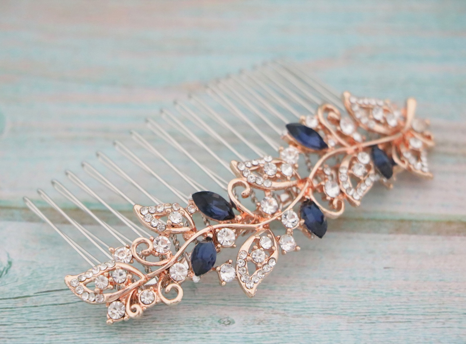 Rhinestone Bridal Hair Comb Navy Blue Hair Comb Crystal Bridal - Etsy