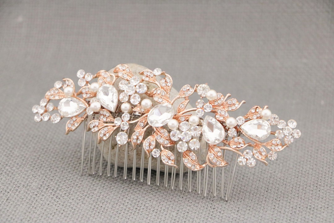 Large Bridal Side Comb Bridal Hair Comb Pearl Wedding Gold Veil Comb ...