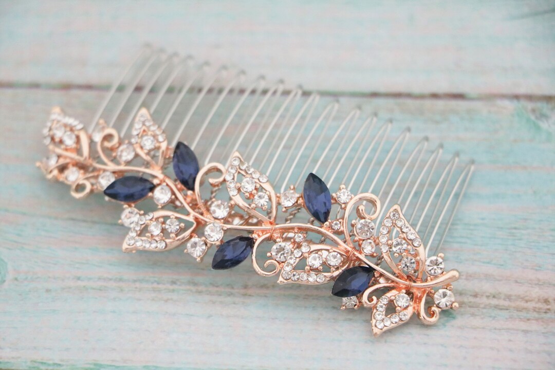 Rhinestone Bridal Hair Comb Navy Blue Hair Comb Crystal Bridal Comb ...