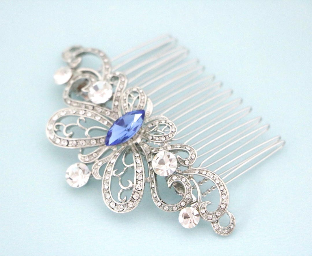 Sapphire Crystal Bridal Hair Comb, Silver Rhinestone Wedding Headpiece ...