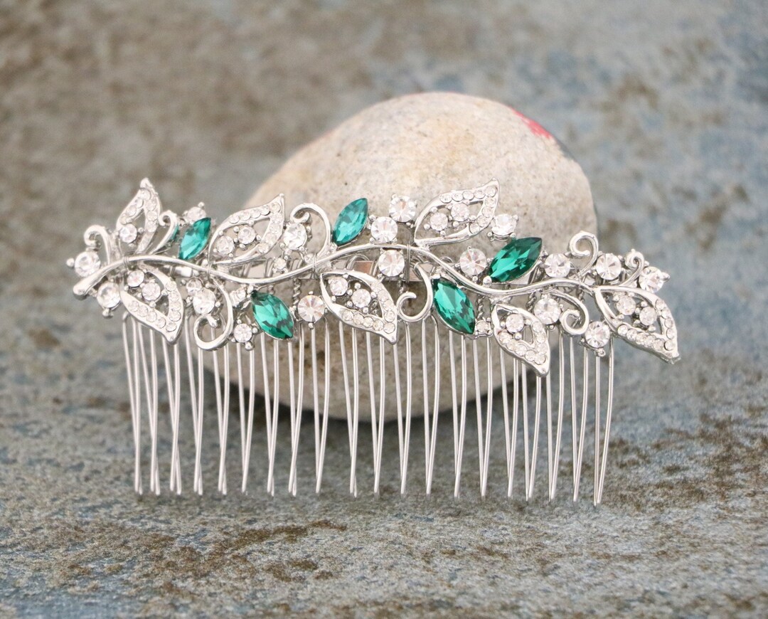 Gold Sparkle Crystal Hair Comb Bridal Side Headpiece Blue Hair Jewelry ...