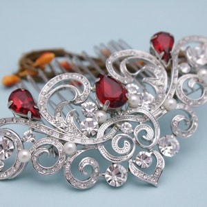 Bridal Hair Comb Silver Red Hair Comb Ruby Red Crystal Hair Comb Bridal ...
