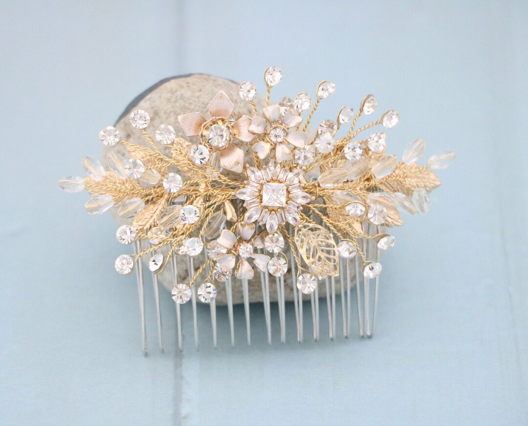 Gold Floral Hair Comb Rose Gold Bridal Hair Comb Updo Boho Hair Vine ...