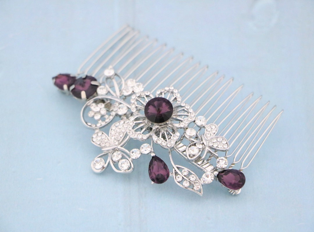 Purple Hair Combs Purple Wedding Hair Accessories Crystal Hair Comb ...
