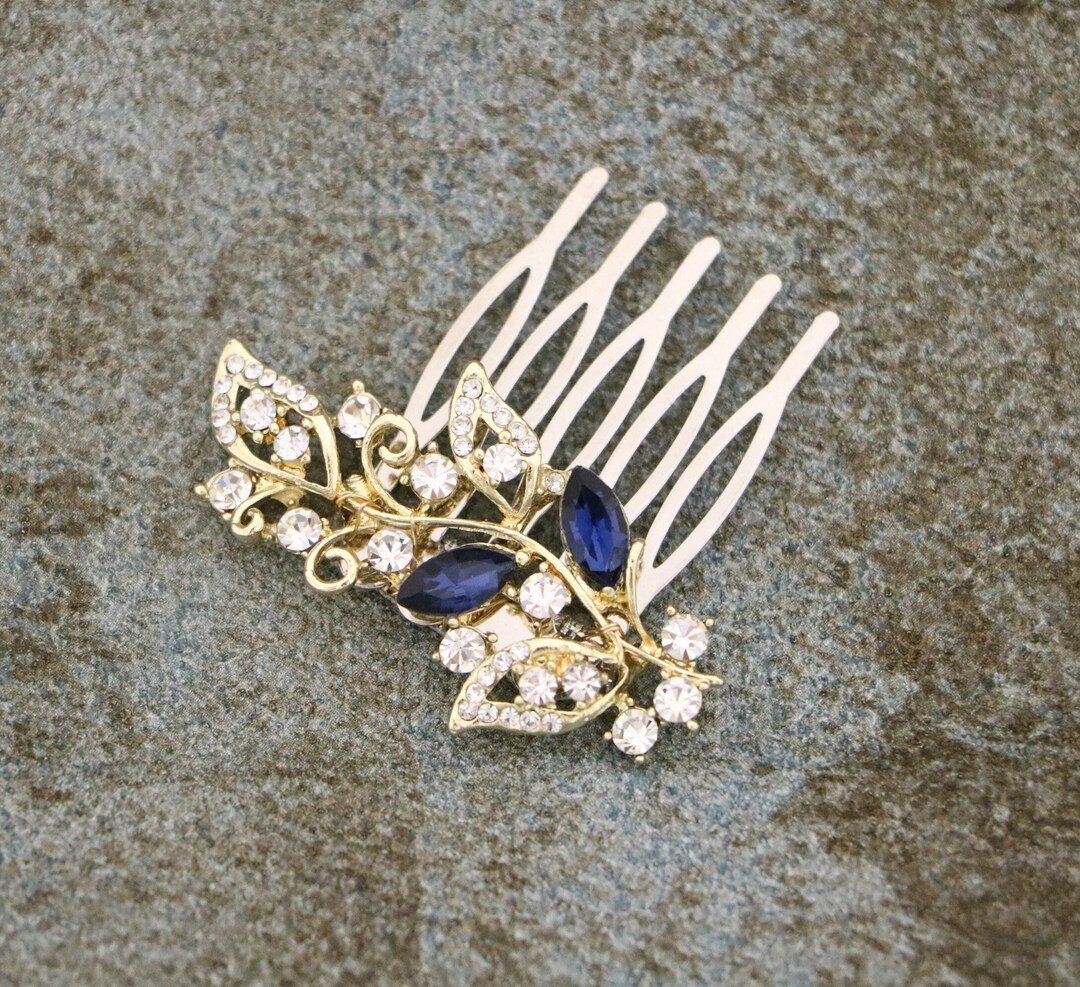 Rhinestone Bridal Hair Comb Navy Blue Hair Comb Crystal Bridal Comb ...
