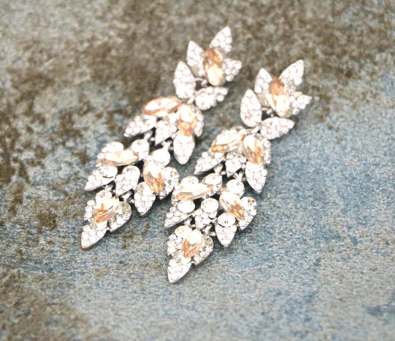 Champagne Crystal Hair Comb Long Crystal Wedding Earrings Sapphire ...