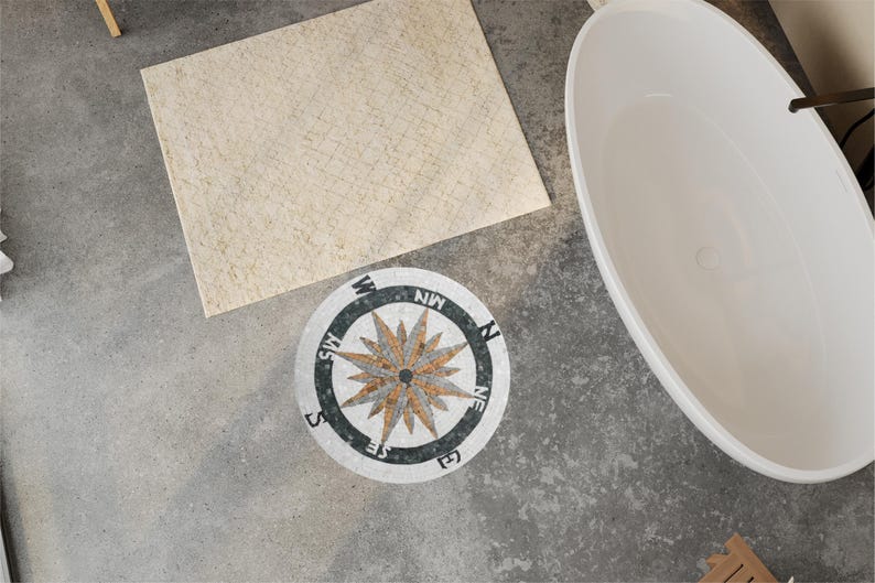 Handmade Circular Compass Rose Mosaic Art | Natural Stone Nautical Wall ...