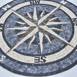 Handmade Marble Mosaic Compass Art | Custom Natural Stone Compass Rose ...