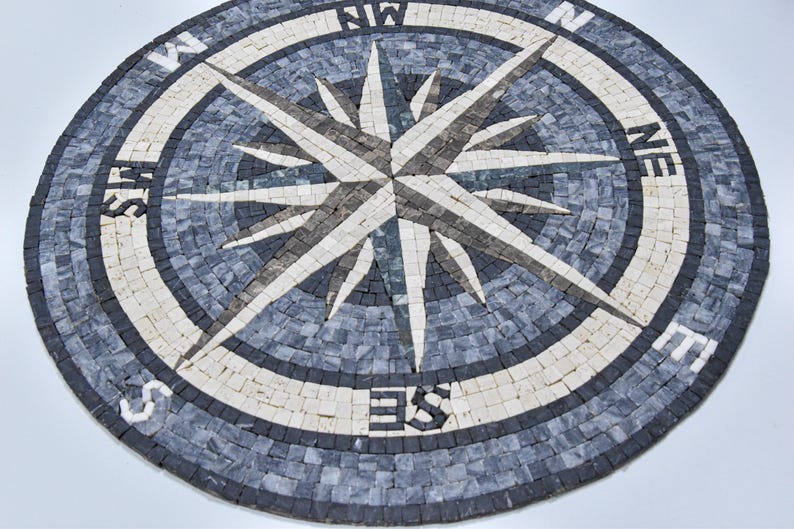 Handmade Marble Mosaic Compass Art | Custom Natural Stone Compass Rose ...