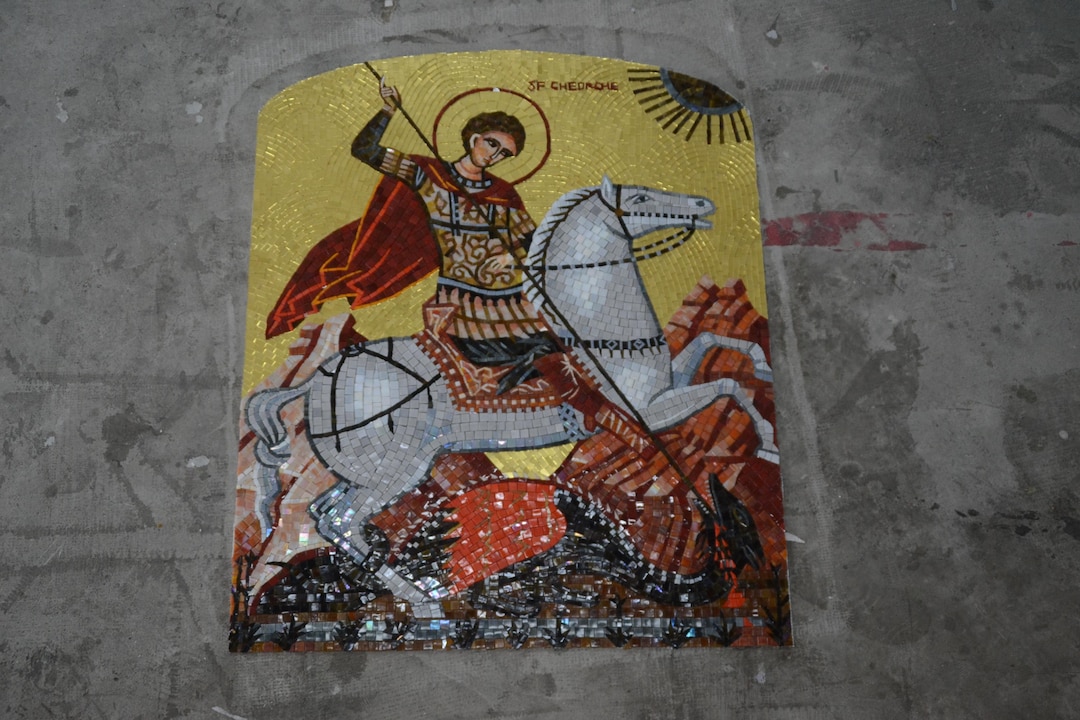 Handmade Byzantine Mosaic Icon of Saint George Slaying the Dragon ...