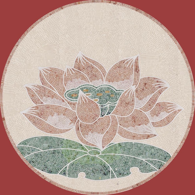 Handcrafted Oriental Lotus Flower Mosaic Medallion - Vintage Floral ...