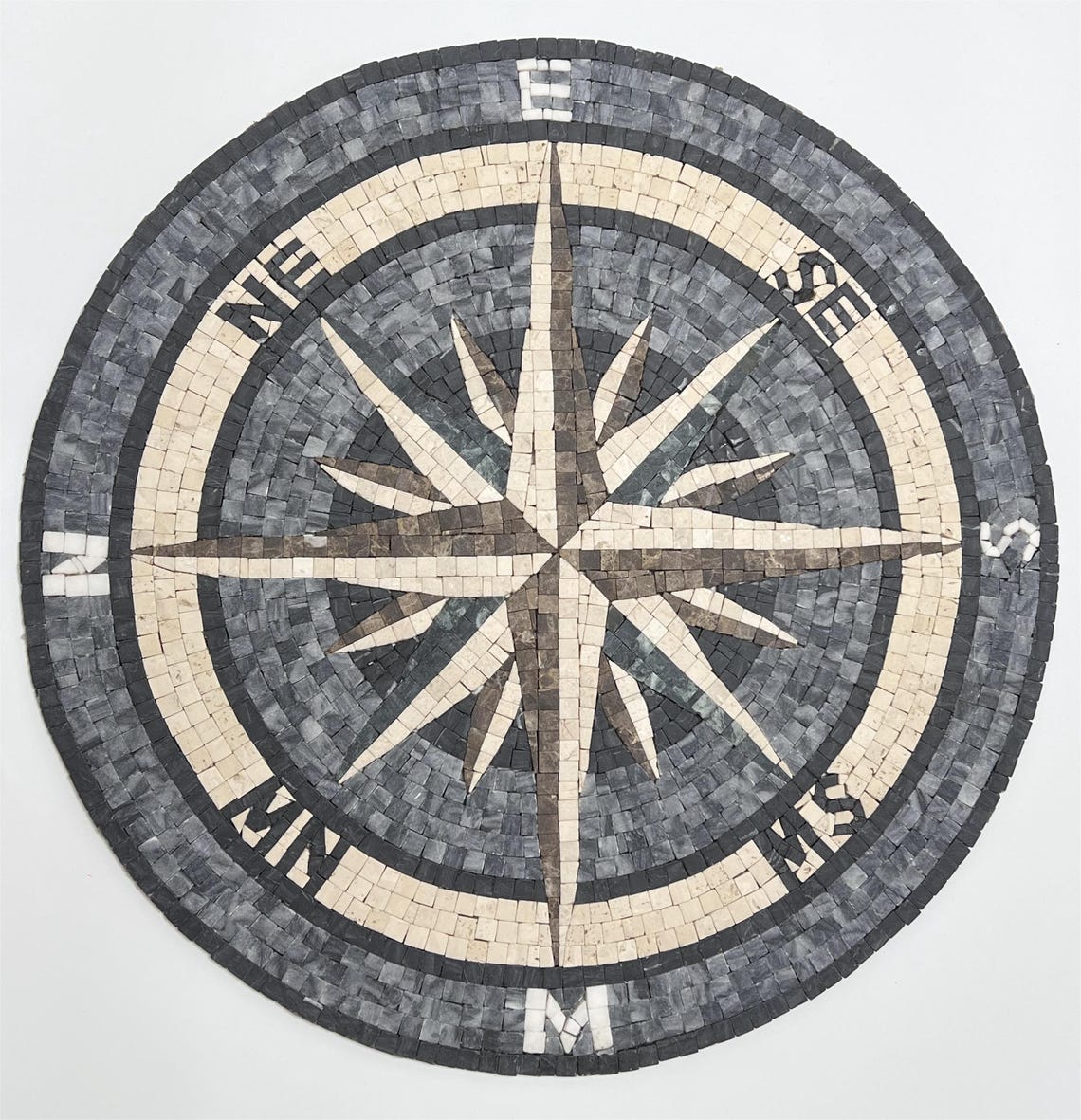 Handmade Marble Mosaic Compass Art | Custom Natural Stone Compass Rose ...