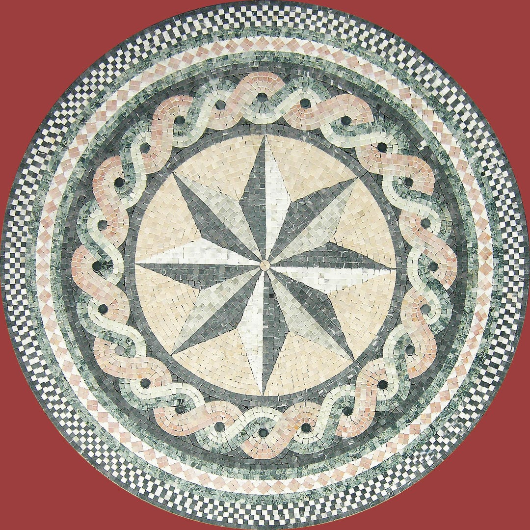 Handcrafted Nautical Compass Star Circular Mosaic Medallion - Wall Art ...