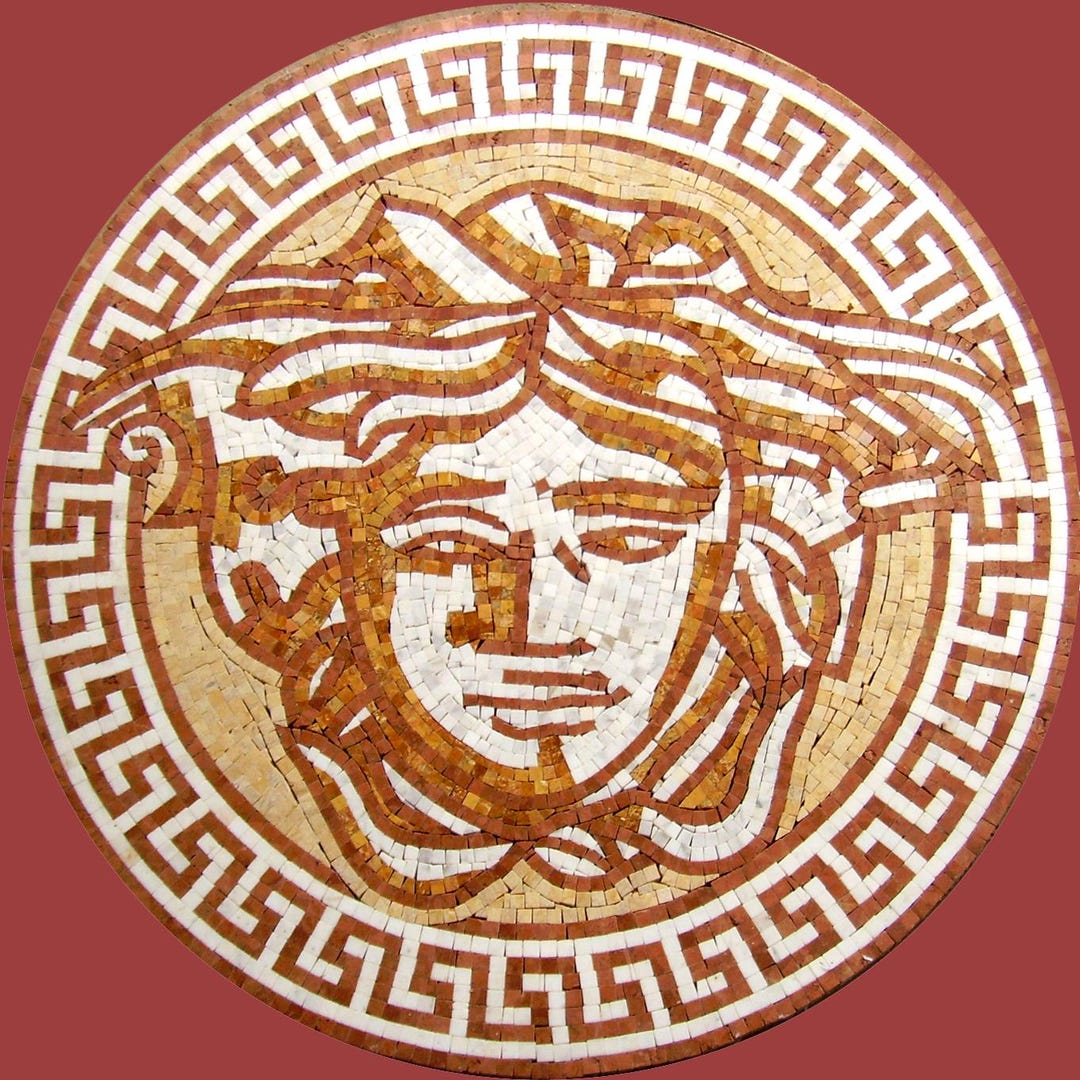 Handcrafted Greek Mythology Medusa Head Mosaic With Greek Key Border ...